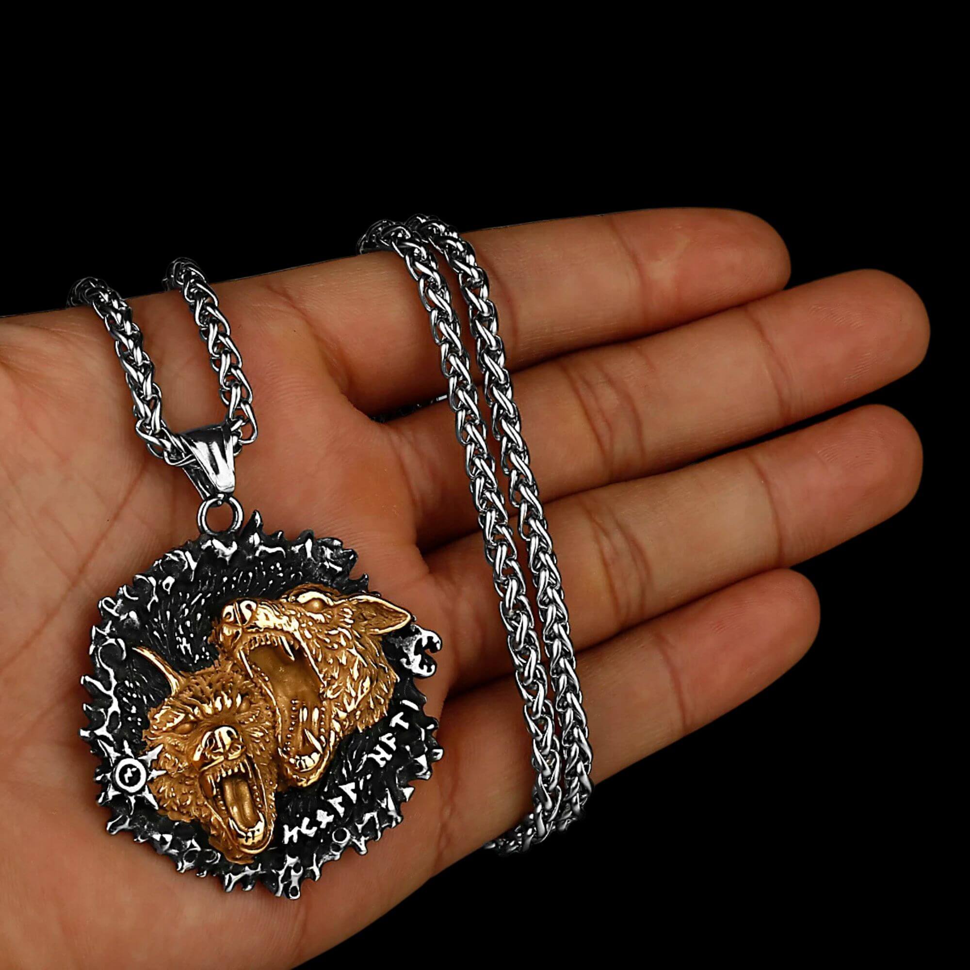 Angry Hati And Sköll Heads Necklace