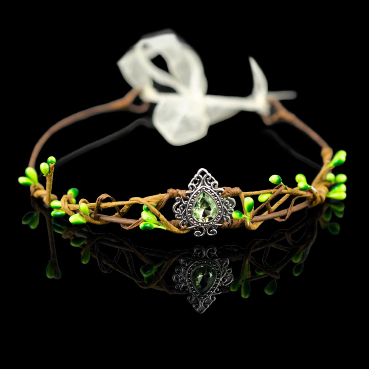 Handmade Woodland Green Stone Crown - Odin's Treasures
