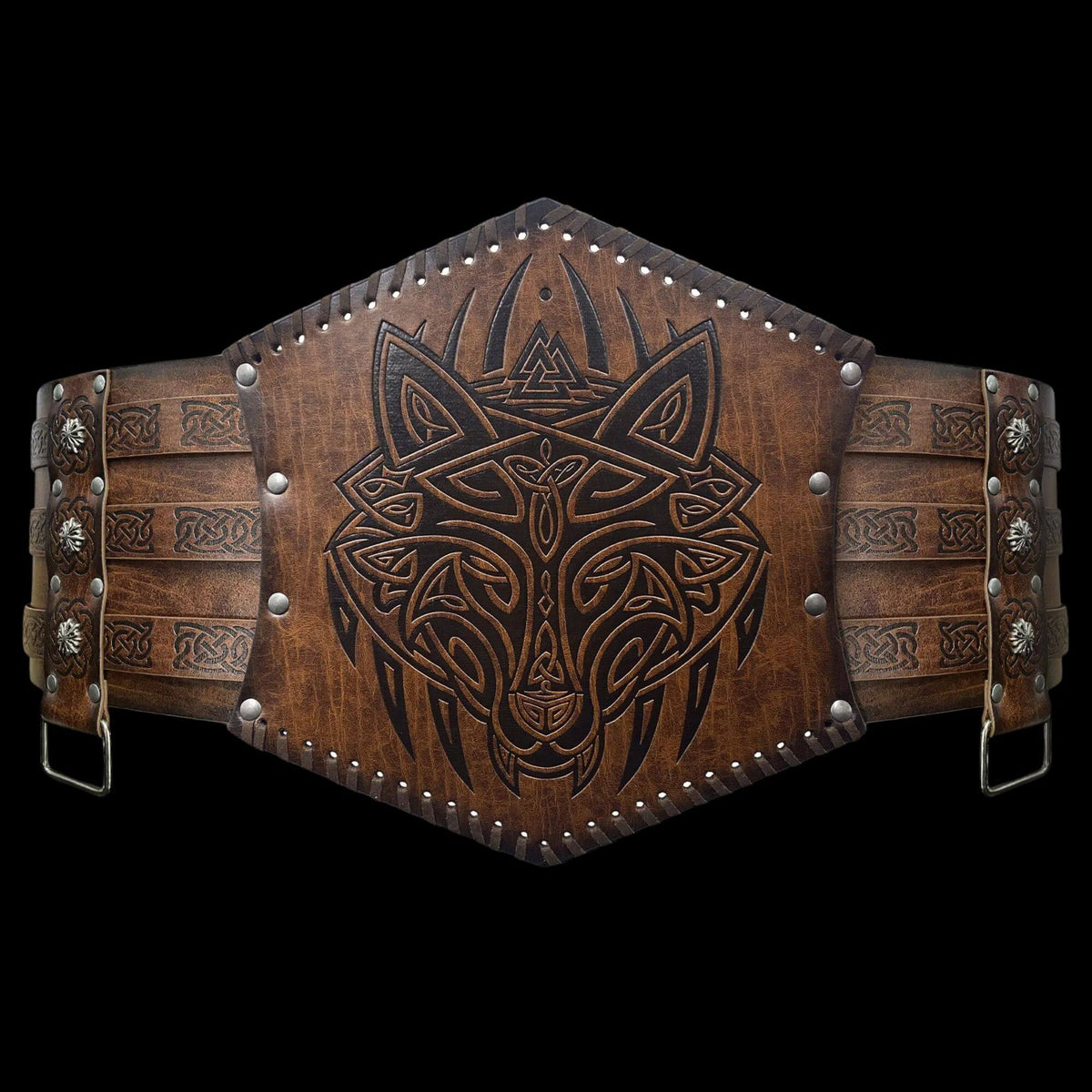 Norse Wolves and Mjölnir Leather Belt - Odin's Treasures